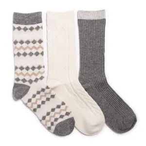MUK LUKS 3 Pair Pack Boot Wool Blend Socks Neutral