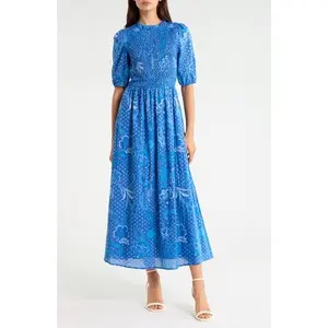 SUGARLIPS Berry Moonlight Smocked Cotton Maxi Dress