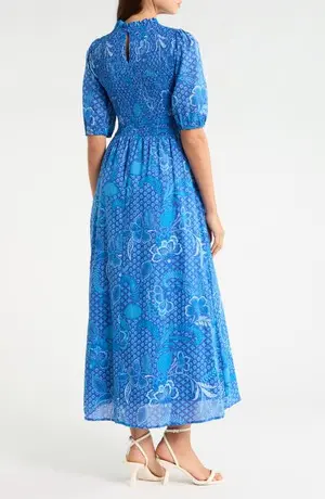 SUGARLIPS Berry Moonlight Smocked Cotton Maxi Dress