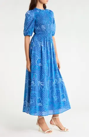 SUGARLIPS Berry Moonlight Smocked Cotton Maxi Dress