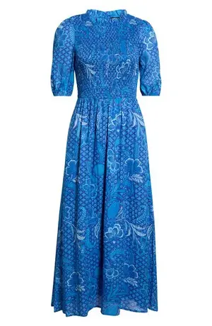 SUGARLIPS Berry Moonlight Smocked Cotton Maxi Dress