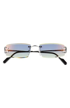 Cartier 56mm Frameless Rectangular Sunglasses - Silver