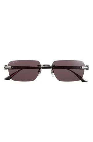 Cartier 55mm Frameless Rectangular Sunglasses - Silver