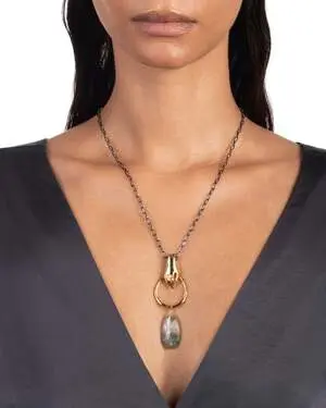 Alexis Bittar Hand Link Long Chain Necklace - Moss Agate