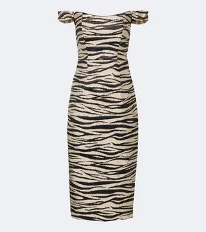 MARKARIAN Amina Off-shoulder Jacquard Midi Dress - Beige