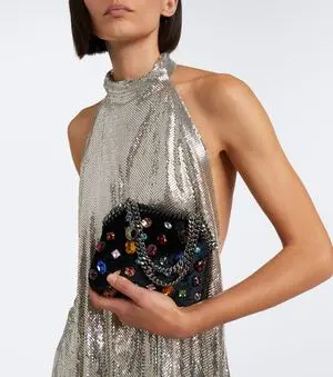 Stella McCartney Falabella Tiny Embellished Velvet Shoulder Bag