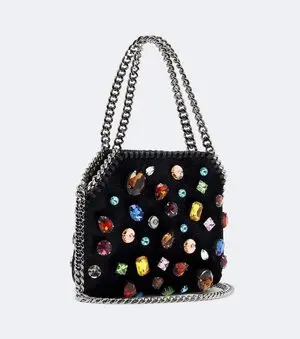 Stella McCartney Falabella Tiny Embellished Velvet Shoulder Bag