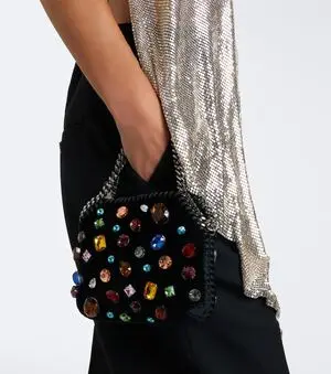 Stella McCartney Falabella Tiny Embellished Velvet Shoulder Bag