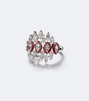 KAMYEN Tiara 18kt White Gold And Enamel Pinky Ring With Diamonds - Silver