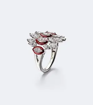 KAMYEN Tiara 18kt White Gold And Enamel Pinky Ring With Diamonds