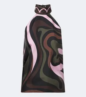 Emilio Pucci Marmo Halterneck Silk Twill Top