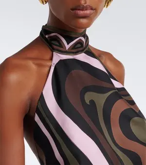 Emilio Pucci Marmo Halterneck Silk Twill Top