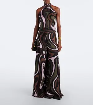 Emilio Pucci Marmo Halterneck Silk Twill Top
