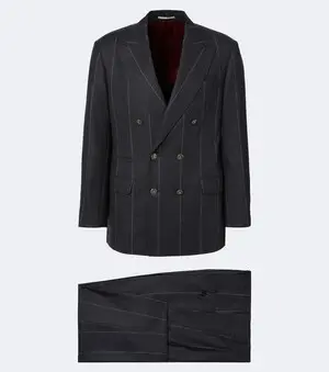 Brunello Cucinelli Chalk Stripe Wool, Silk, And Cashmere Suit - Grey