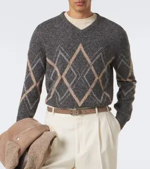 Brunello Cucinelli Argyle Alpaca, Cashmere, And Wool-blend Sweater