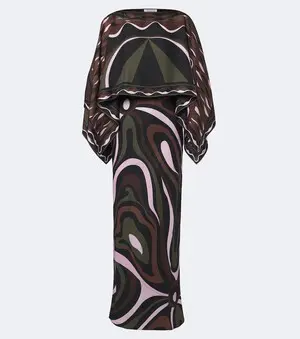 Emilio Pucci Marmo And Dune Caped Silk Twill Gown