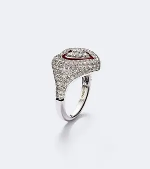 KAMYEN Love Pop 18kt White Gold And Enamel Pinky Ring With Diamonds