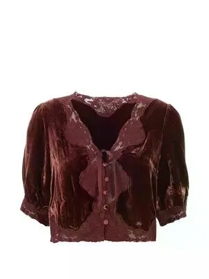 Rixo Ursula Lace-trim Velvet Top - Red