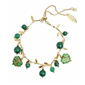 FARRA Natural-inspired Malachite With Leaves Charm Bracelet - Green