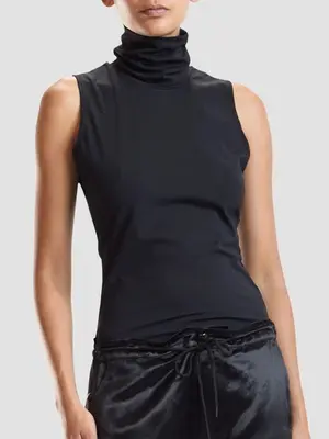 Cynthia Rowley Sutton Jersey Sleeveless Turtleneck Top