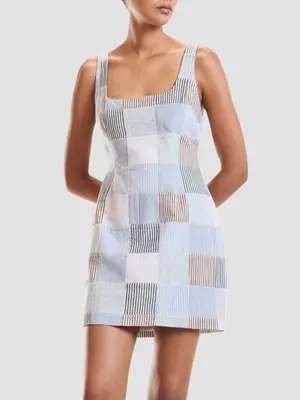 Cynthia Rowley Millie Patchwork Seersucker Scoopneck Minidress