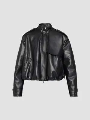 TOCCIN Alyssa Vegan Leather Drawstring Bomber Jacket