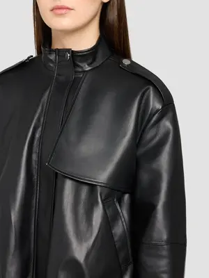 TOCCIN Alyssa Vegan Leather Drawstring Bomber Jacket