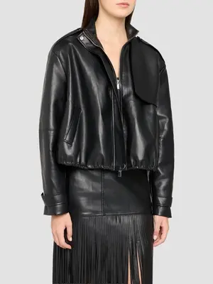 TOCCIN Alyssa Vegan Leather Drawstring Bomber Jacket