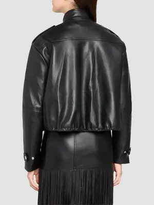 TOCCIN Alyssa Vegan Leather Drawstring Bomber Jacket