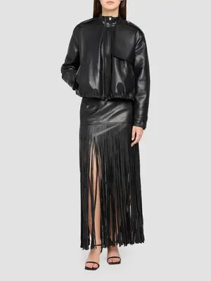 TOCCIN Alyssa Vegan Leather Drawstring Bomber Jacket