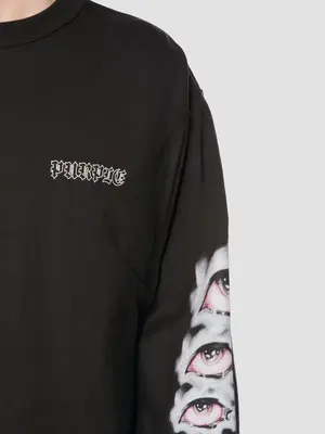 PURPLE BRAND Oversized Crop Cotton Long-sleeve Crewneck T-shirt