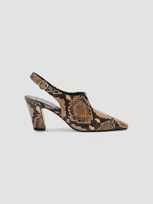 AeydĒ Maude Snake-embossed Leather Slingback Pumps - Hazelnut
