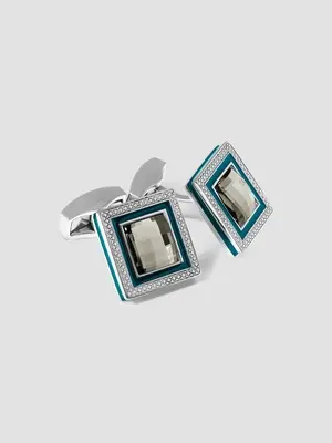 Tateossian Rt Quadrato Rhodium-plated & Swarovski Crystal Cufflinks - Grey