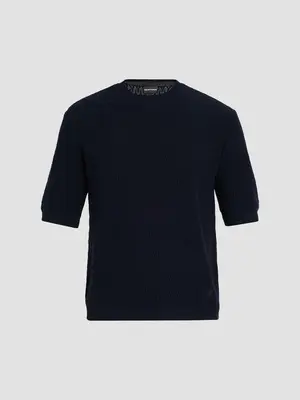 Emporio Armani Tonal Wave Cotton Short-sleeve Sweater Total Eclipse