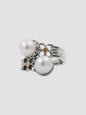 Stephen Dweck Sterling 18k Yellow Gold, Cultured Freshwater Pearl & 0.03 Tcw Diamond Bypass Ring