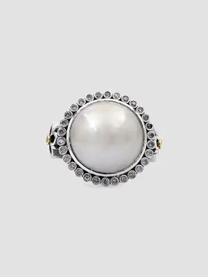 Stephen Dweck Sterling 18k Yellow Gold, Cultured Pearl & 0.32 Tcw White & Champagne Diamond Ring - Silver
