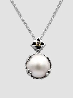 Stephen Dweck Sterling 18k Yellow Gold, Cultured Mabé Pearl & 0.014 Tcw Diamond Pendant Necklace - Silver