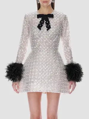 BRONX BANCO Embellished Feather-cuff Mini Dress - Silver
