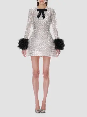 BRONX BANCO Embellished Feather-cuff Mini Dress