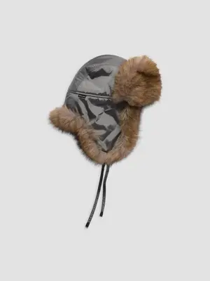 Miu Miu Technical Fabric And Faux Fur Trapper Hat - Grey