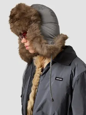 Miu Miu Technical Fabric And Faux Fur Trapper Hat