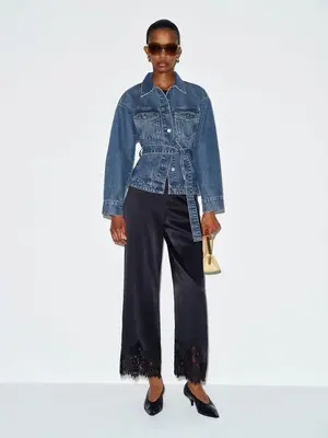 REFORMATION Taylor Belted Denim Jacket - Blue