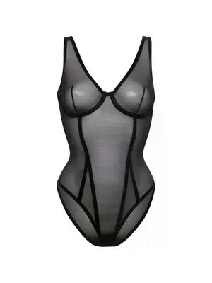 Wolford Bonded To Tulle Panelled Bodysuit