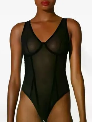 Wolford Bonded To Tulle Panelled Bodysuit