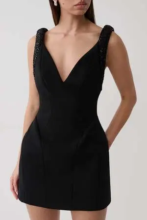 Meshki Blanche Crepe Mini Dress With Beaded Straps