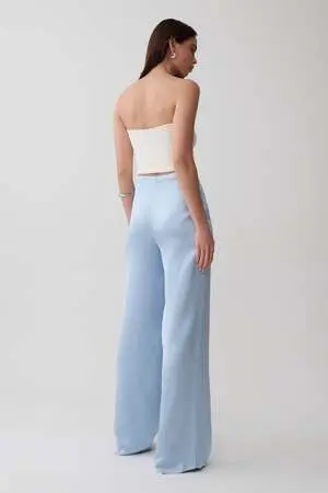 Meshki Sydney Straight Leg Satin Pants - Blue