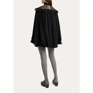 Chloé Pleated Floral Lace Tie-neck Mini Dress