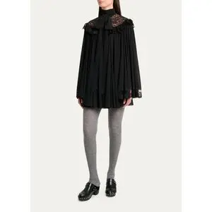 Chloé Pleated Floral Lace Tie-neck Mini Dress