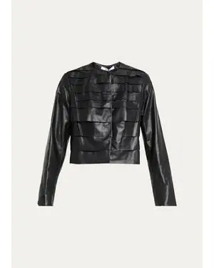 Fleurette Hazel Tiered Leather Jacket - Black