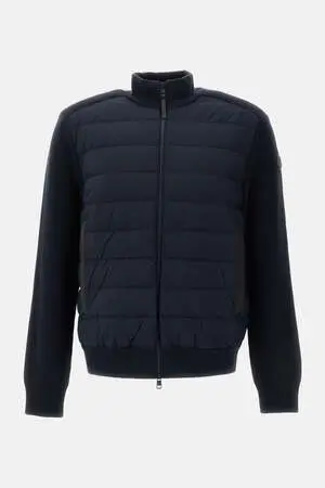 Moncler Cardigan Imbottito In Lana Con Zip - Blu